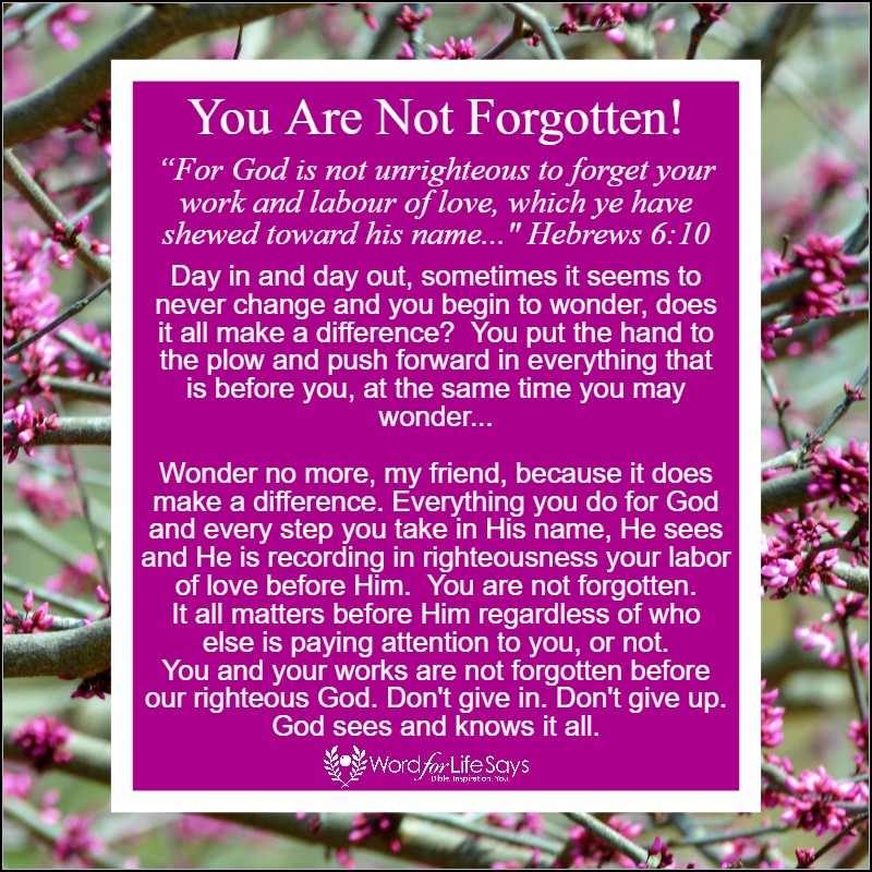 “You are not forgotten!” – Word For Life Says…